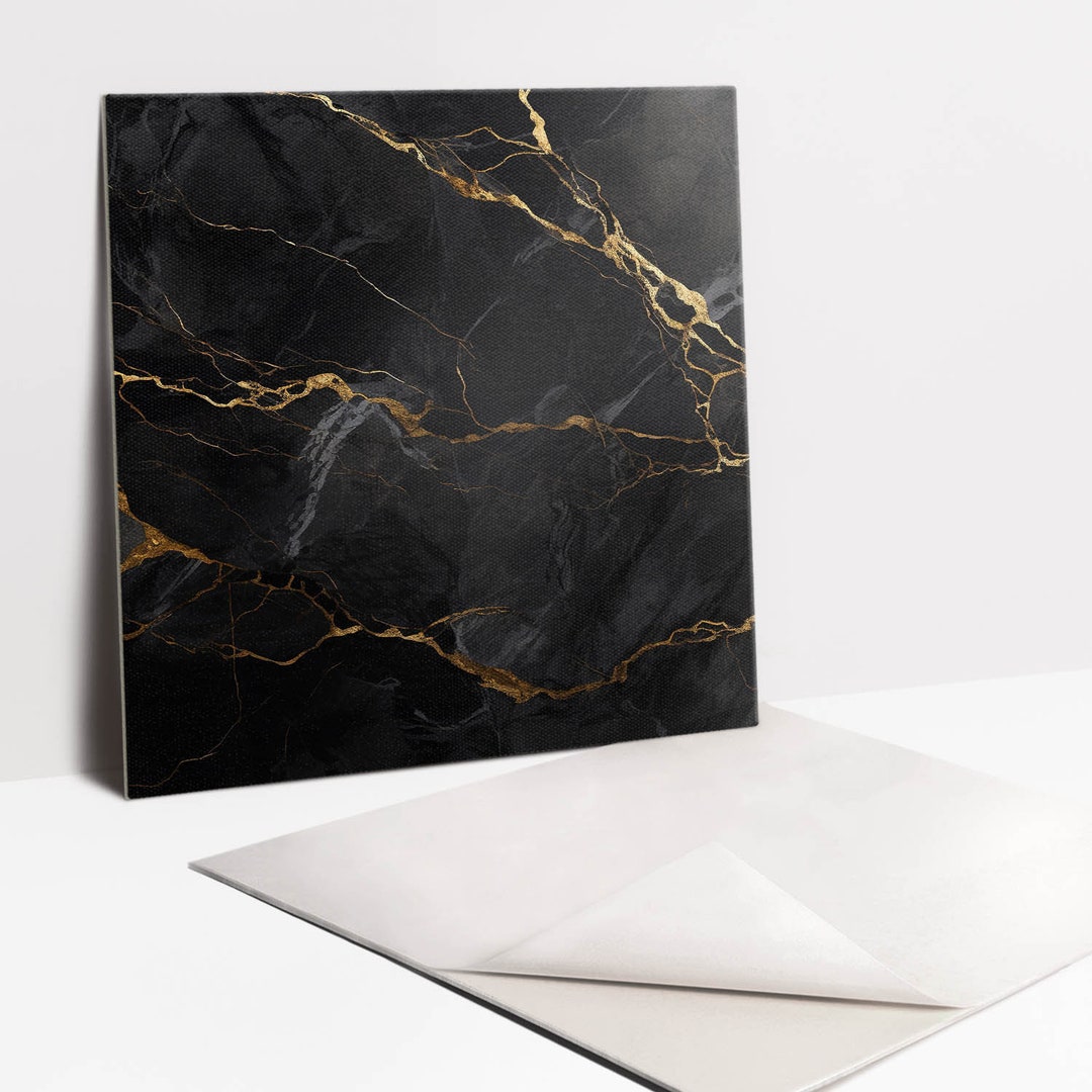 Dark Marble and Gold Tile Stickers, Peel and Stick Tiles, Texture Tile ...