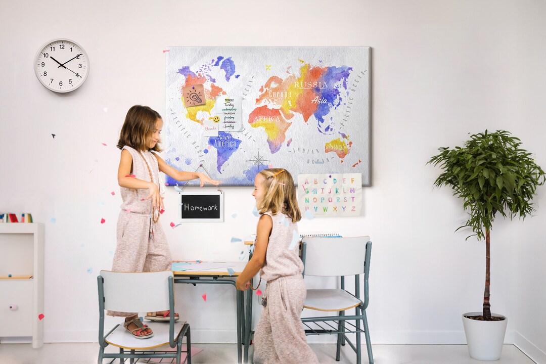 Watercolor World Map, Travel Tracker, Size XXL, Multicolor, Pins ...