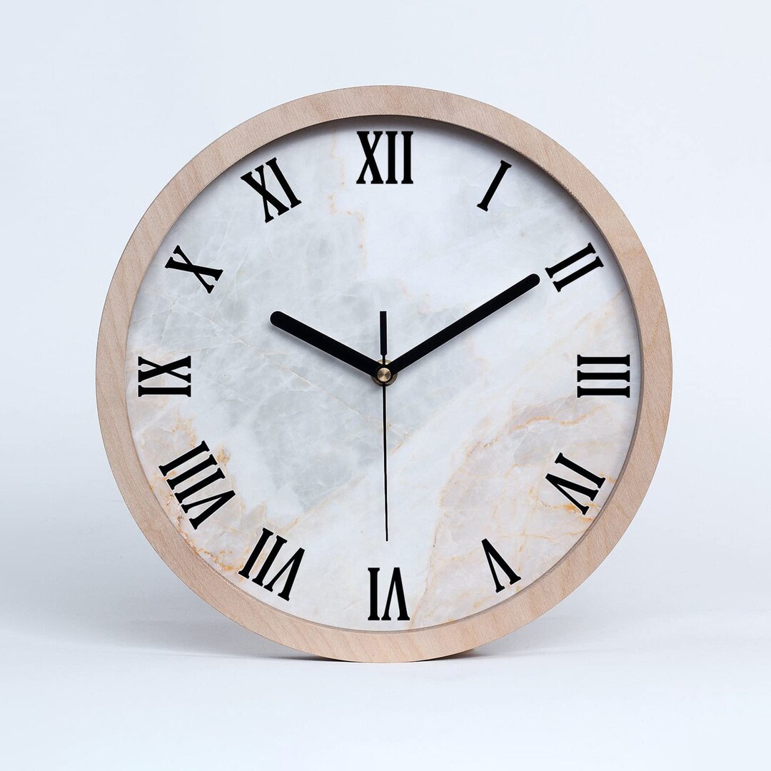 Elegant Marble Wall Clock, Beige Wooden Wall Print, Pink Minimalist ...