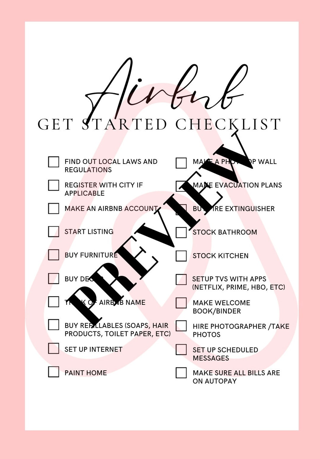 Airbnb Get Started Checklist - Etsy UK