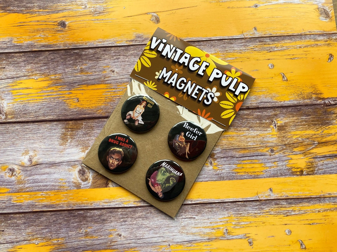 Vintage Drug PSA Pulp Fridge Magnets Set of 4 Reefer Girl I Was A Drug ...