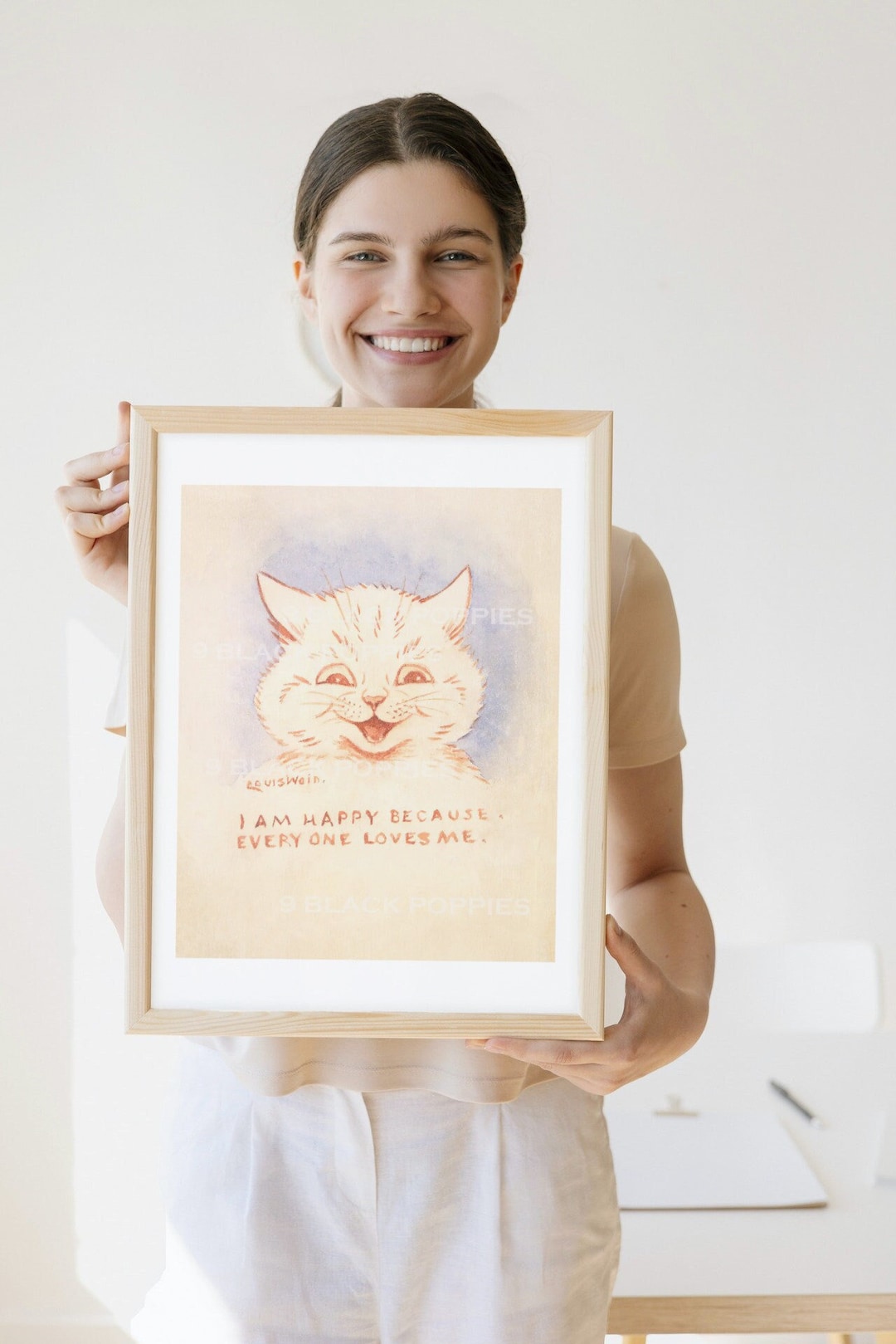 Louis Wain Print | I Am Happy Because Everyone Loves Me | Cat Wall Art ...