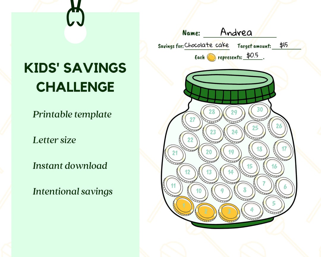 Kids Savings Challenge Printable Letter Size for Financial Literacy - Etsy