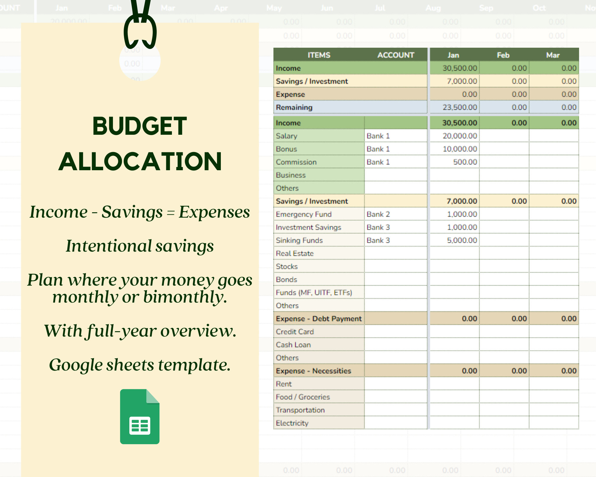Budget Allocation Template Google Sheets Template Personal Finance - Etsy