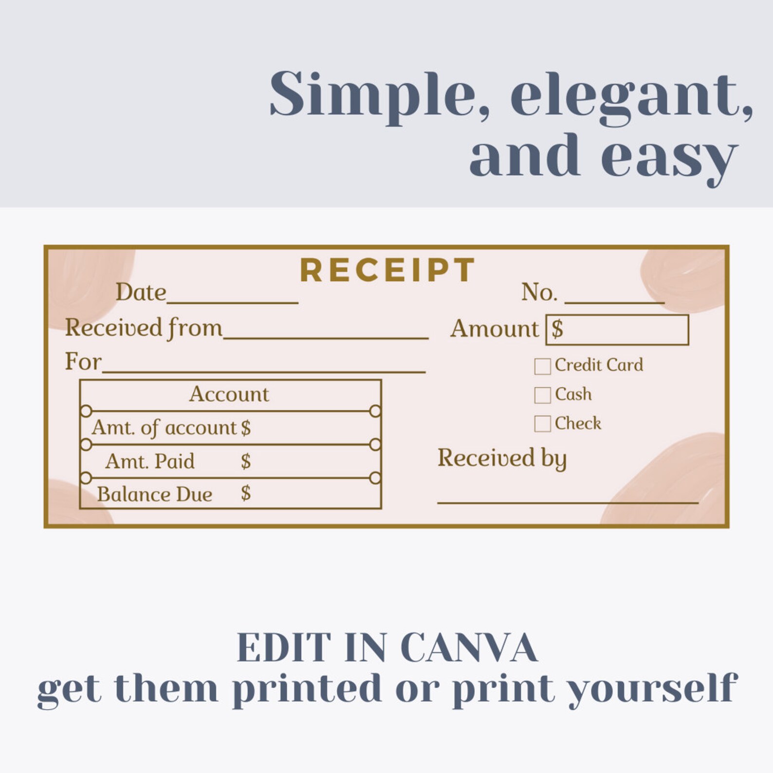 Receipt Template For Small Business Pink Simple Receipt Etsy