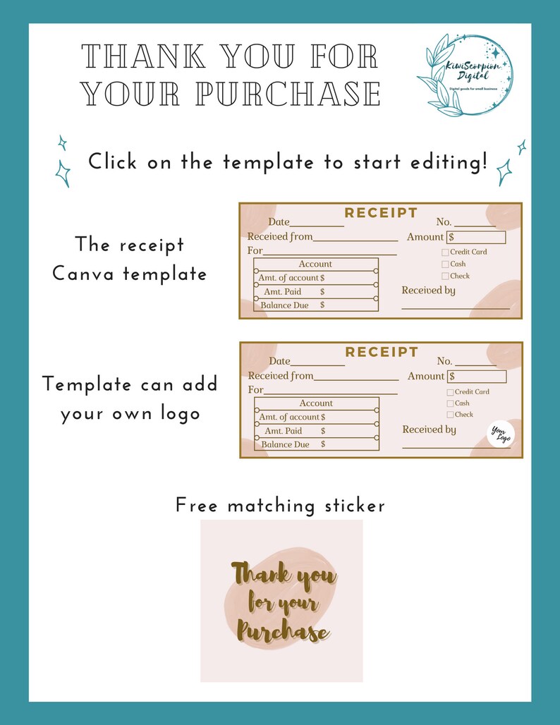 Receipt Template for Small Business Pink Simple Receipt - Etsy