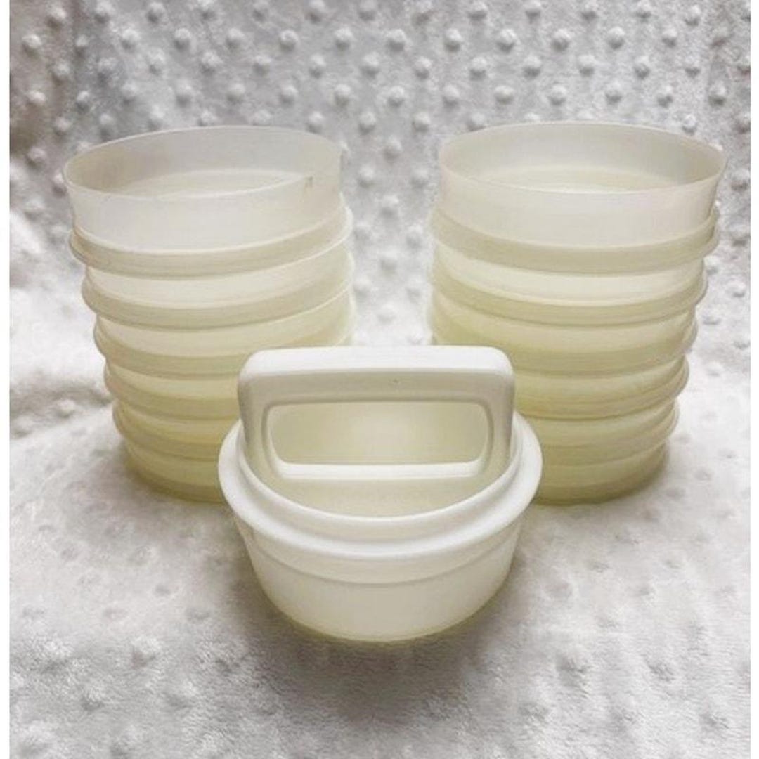 Vintage White Tupperware Hamburg Press Set W/press, Ring, 12 Storage ...