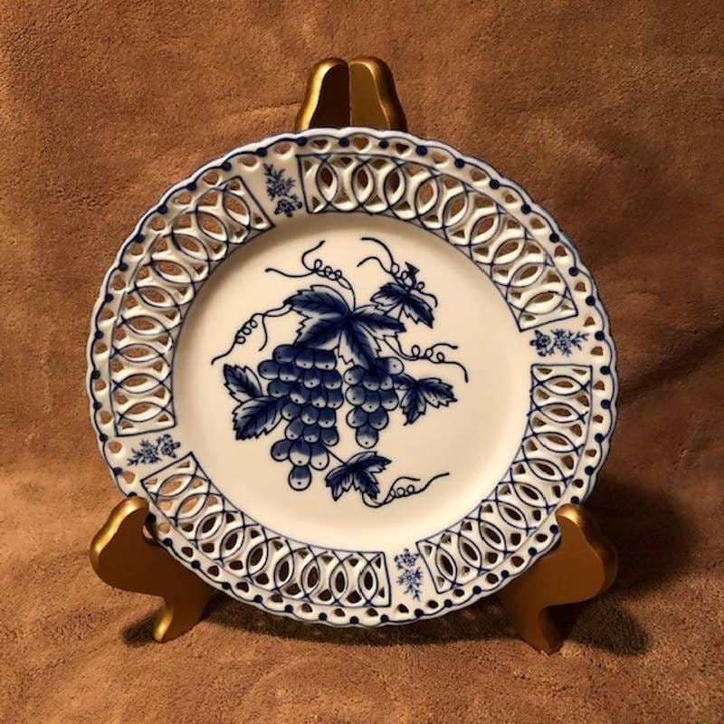 Vintage Cobalt Blue & White Lattice Edged Plate - Etsy