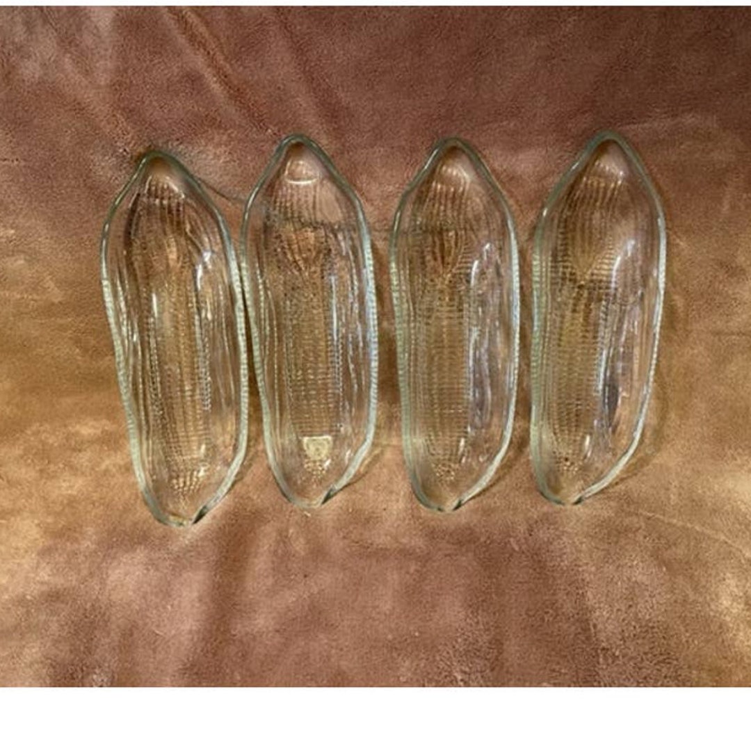Vintage Corn on the Cob Clear Glass Corn Trays W/corn Imprint Set of 4 ...