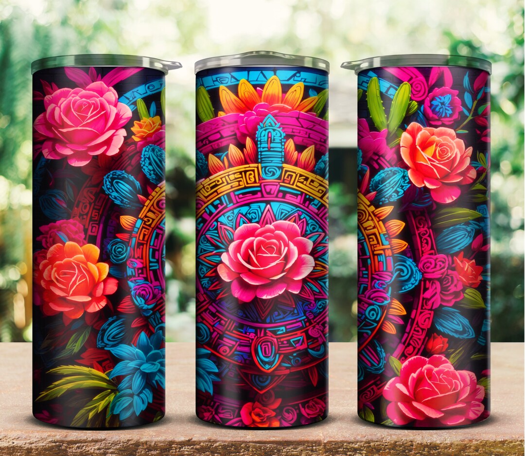 20oz Aztec Tumbler, Aztec Calendar Tumbler, Pink Aztec Tumbler, Floral ...