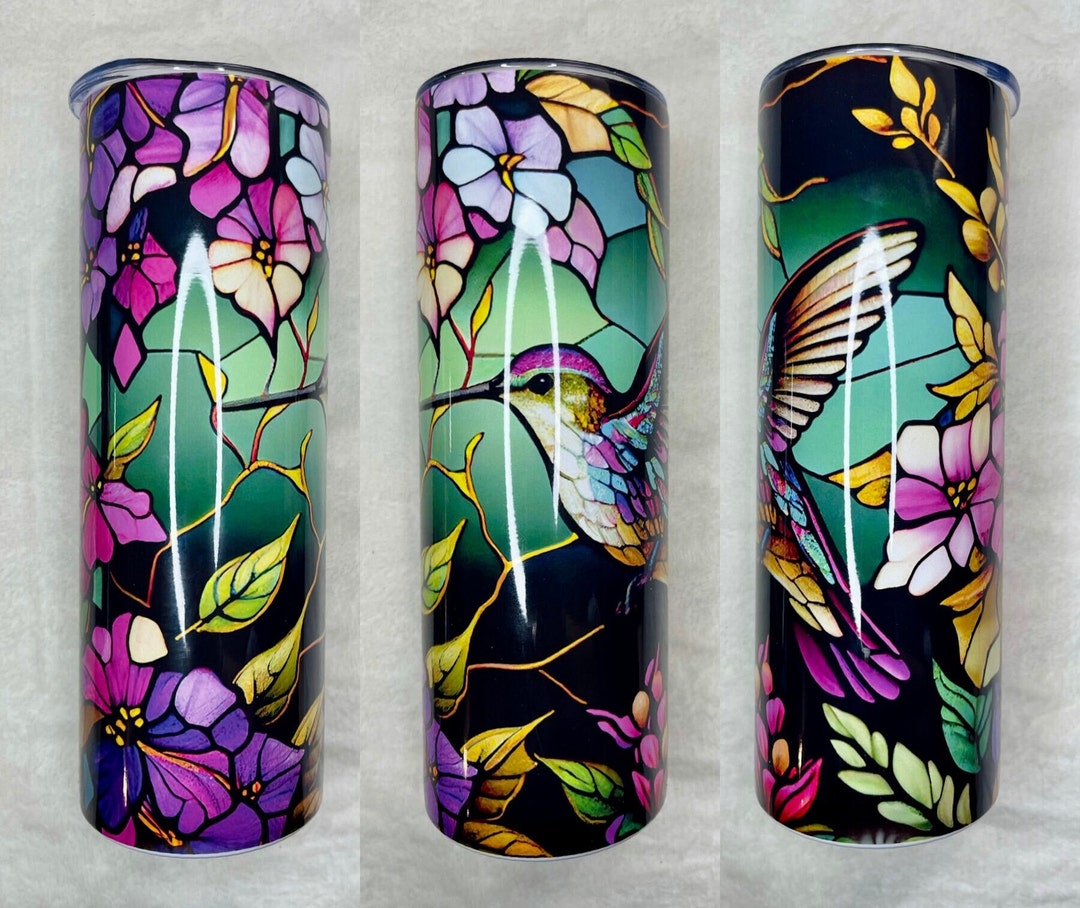 Hummingbird Tumbler, Stained Glass Tumbler, Flower Tumbler, 20oz ...