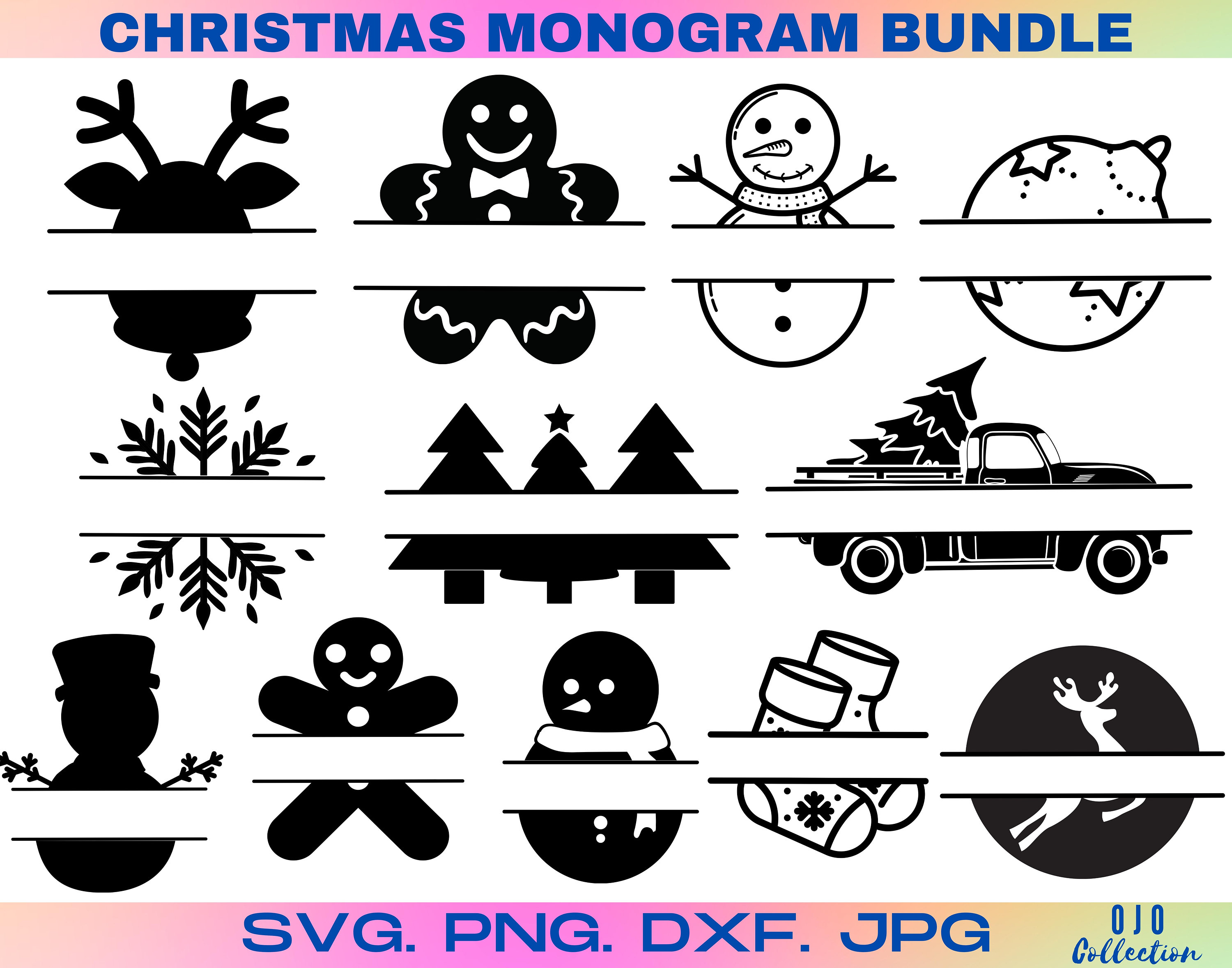 Christmas Monogram SVG Bundle Split Christmas Monogram | Etsy