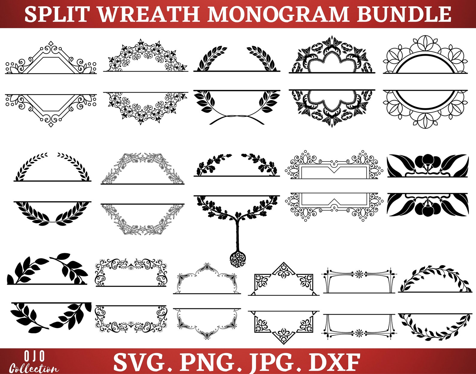 Wreath SVG Bundle Split Monogram SVG Laurel Wreath SVG - Etsy