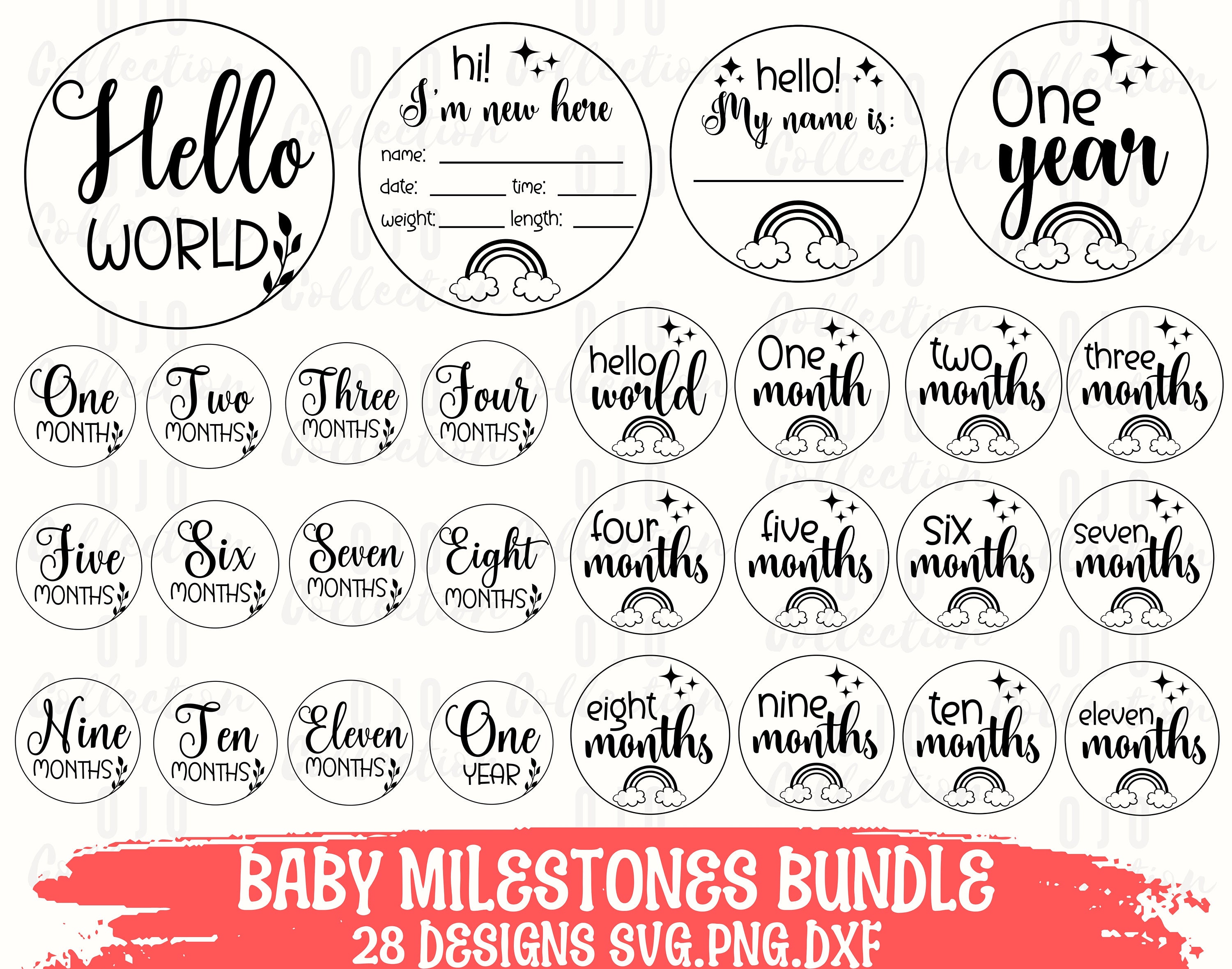 Baby Milestone SVG Bundle: Newborn, Monthly, Hello World (cut Files ...