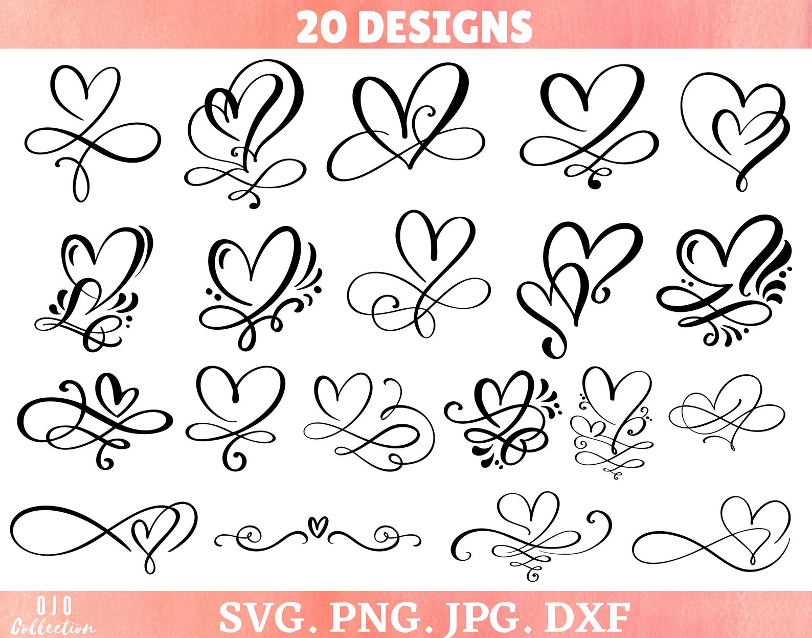 Heart Flourish Svg Bundle Swashes Svg Flourishes Svg Swoosh Etsy