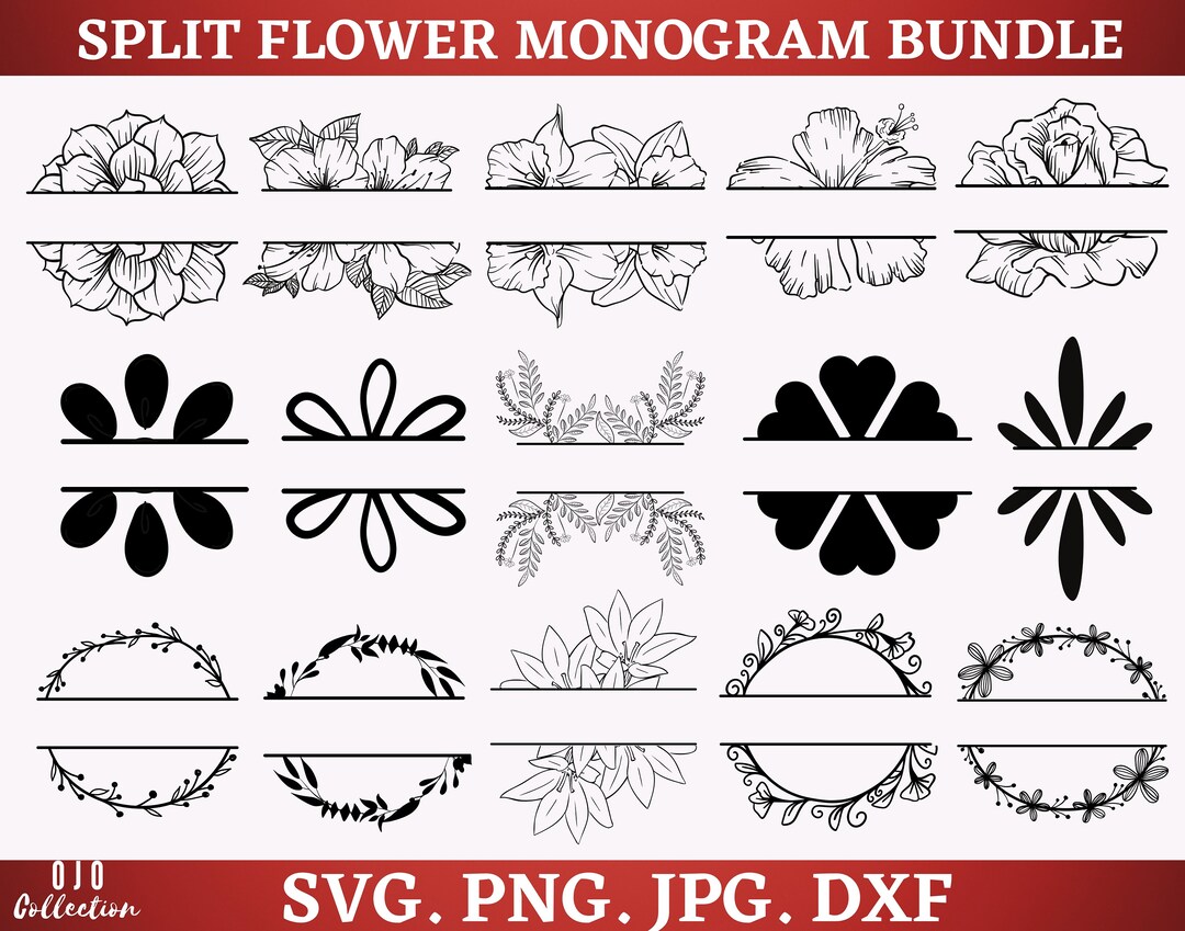 Split Floral Frame SVG, Floral Wreath Frame SVG, Flower Border SVG ...