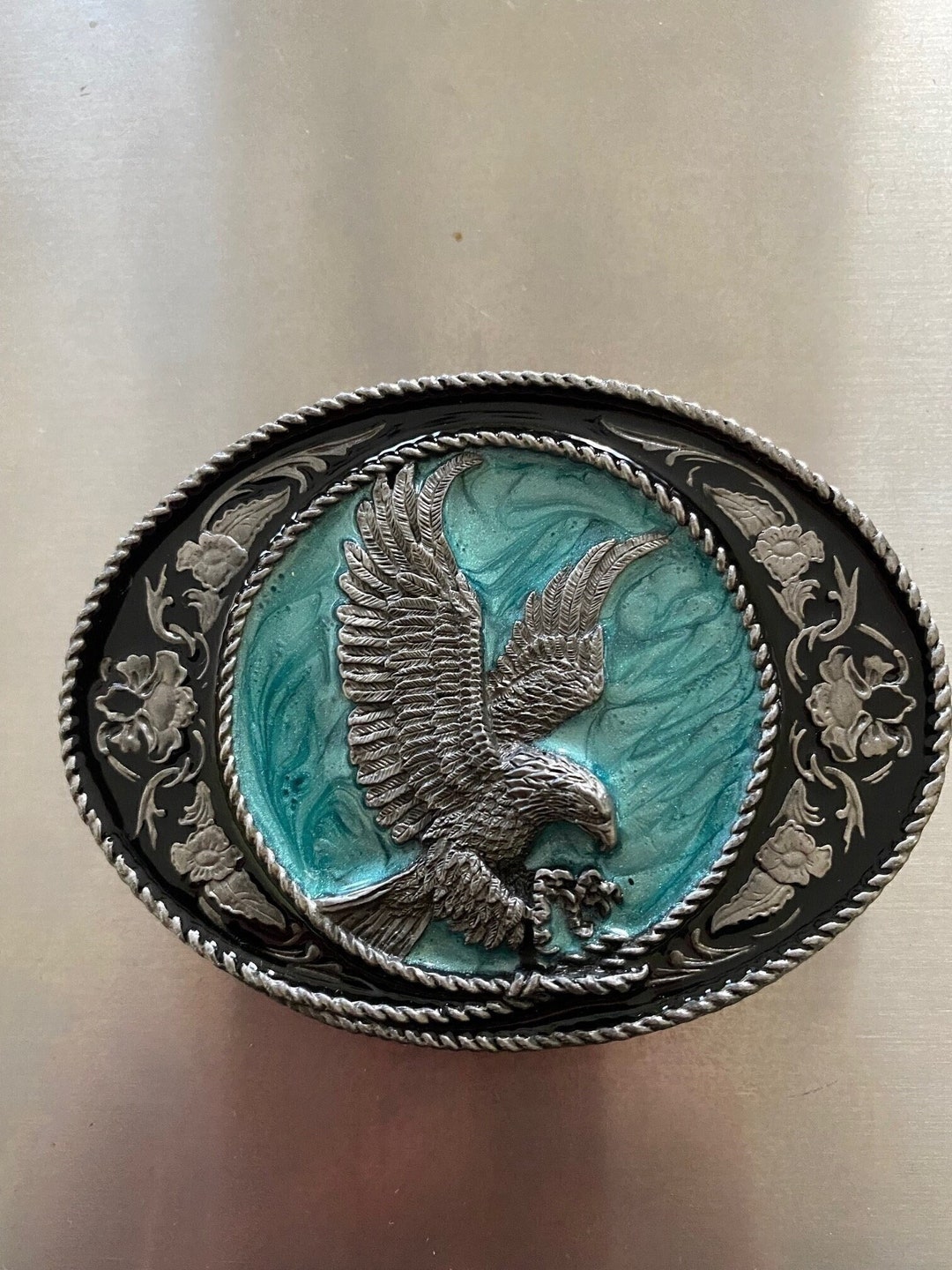 Vintage (1991) Beautiful Siskiyou Buckle Company Eagle With Teal and ...
