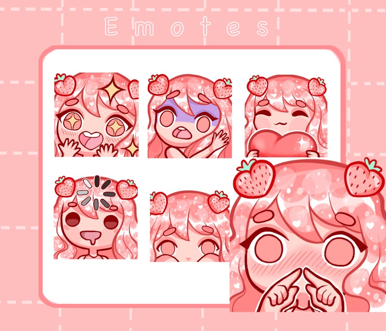 Strawberry Girl Emotes Part 2 Twitch Emotes Discord Emotes - Etsy