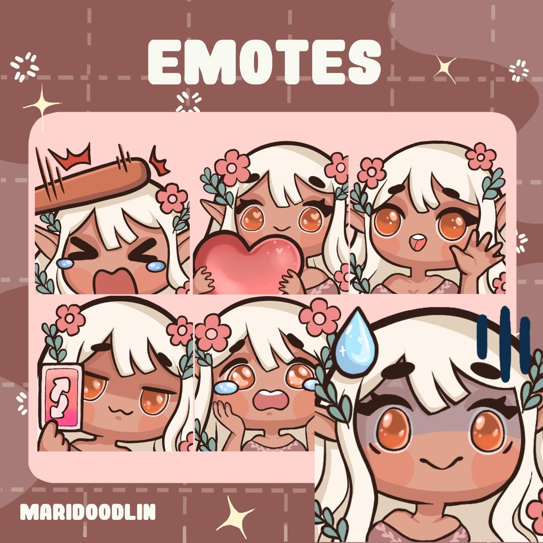Chibi Elf Girl Twitch Emotes | Plant Girl, Flowers (instant Download ...