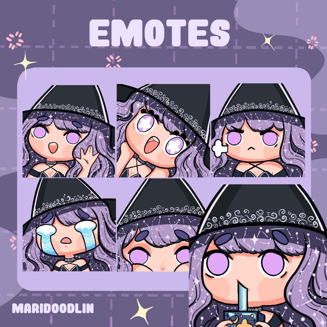 Lavender Witchy Girl Emotes | Twitch and Discord Emotes | Instant ...