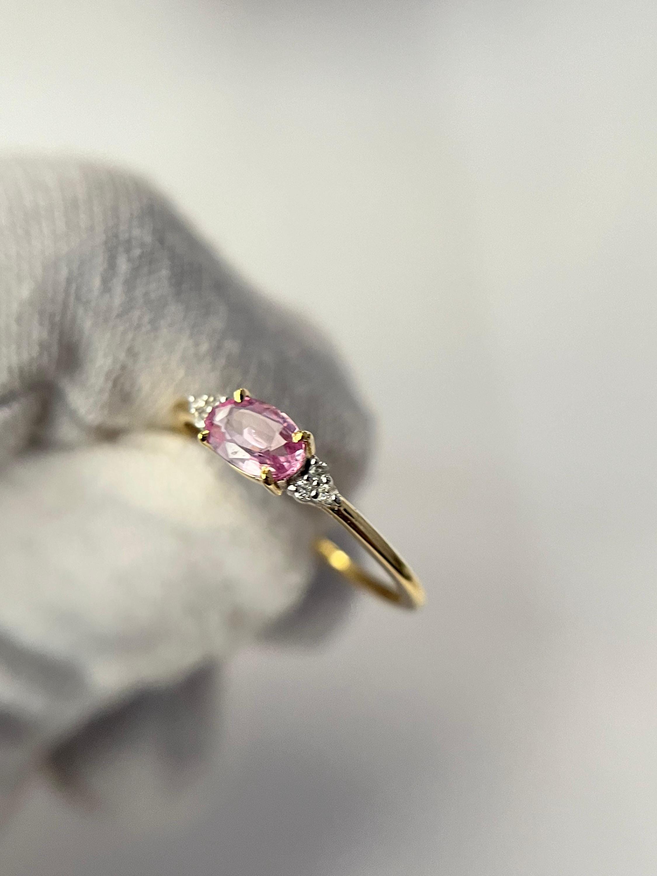 Natural Pink Sapphire Ring, 18k Solid Gold Pink Sapphire Ring, Diamond ...
