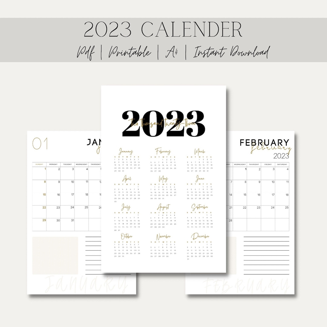 Simple 2023 Calendar, Minimal 2023 Calendar, Neutral Monthly Calendar ...