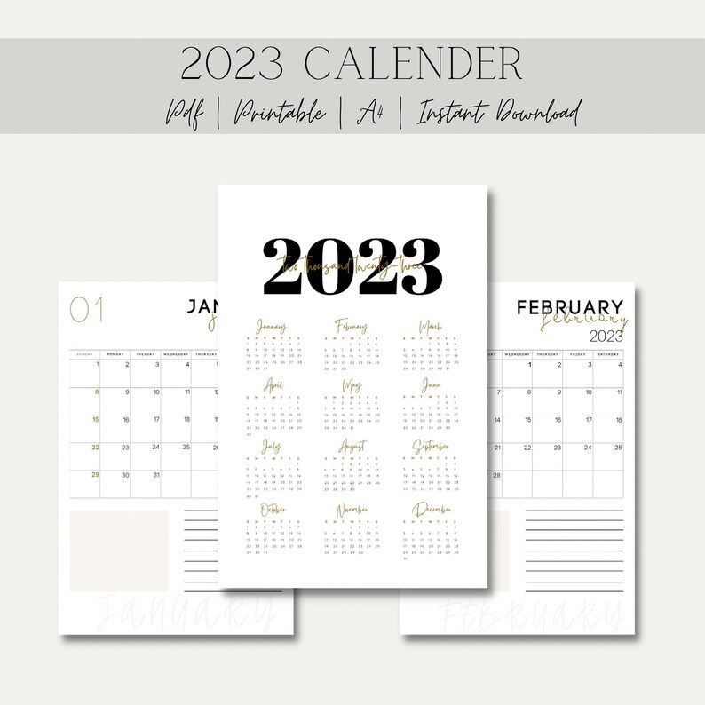 Simple 2023 Calendar, Minimal 2023 Calendar, Neutral Monthly Calendar ...