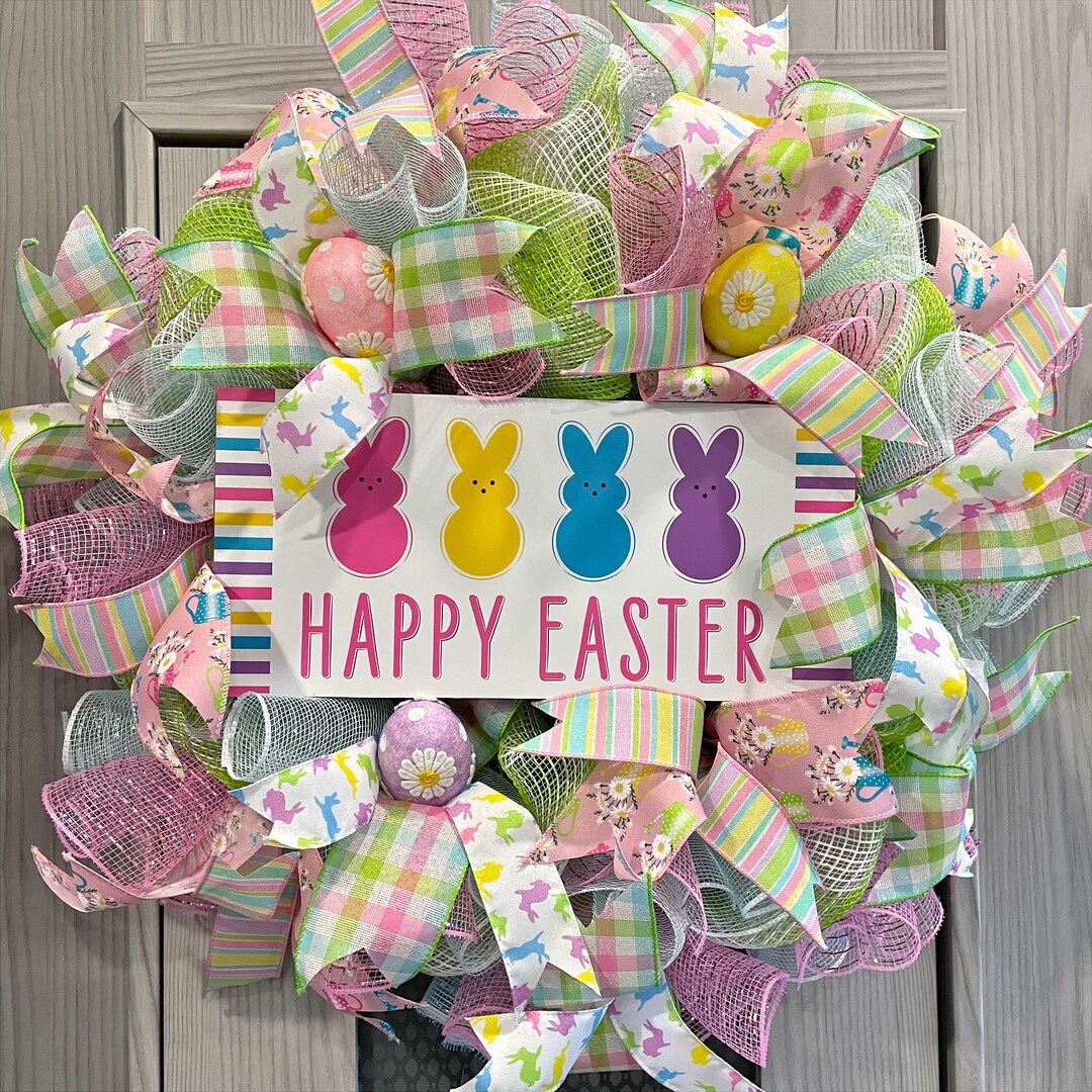 Easter Wreath for Front Door, Easter Egg Wreath, Decomesh Easter Wreath ...