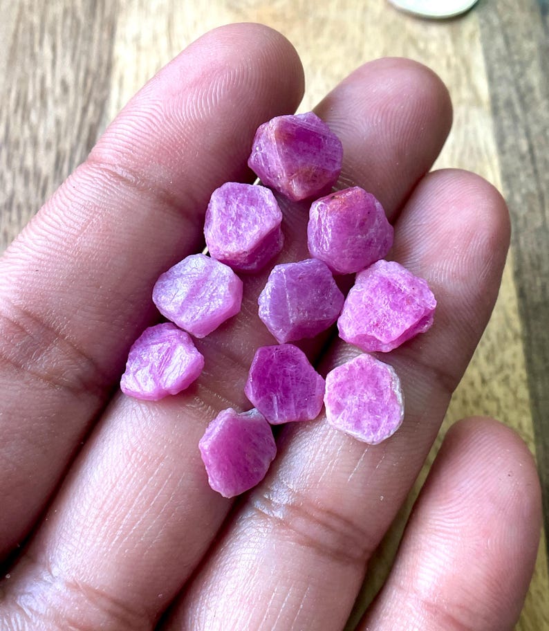 10 Pieces-rare Natural Ruby Rough Gemstone, Hexagon Shape Ruby Raw, 8/ ...