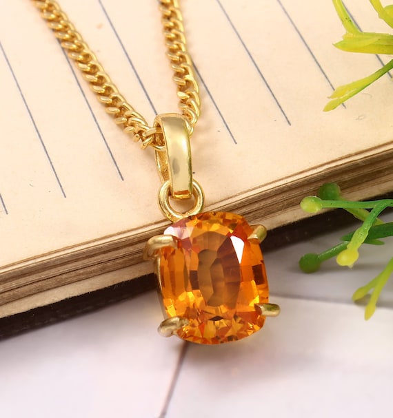 Orange Sapphire Pendant Orange Sapphire Necklace 18K Gold Filled Sapphire Handmade Necklace for Christmas September Birthstone Pendant Etsy