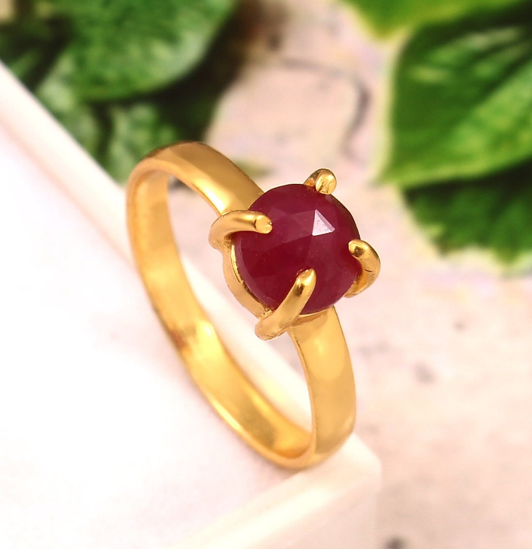 Natural Ruby Rose Cut Ring: 18K Gold Filled Sterling Silver - Etsy