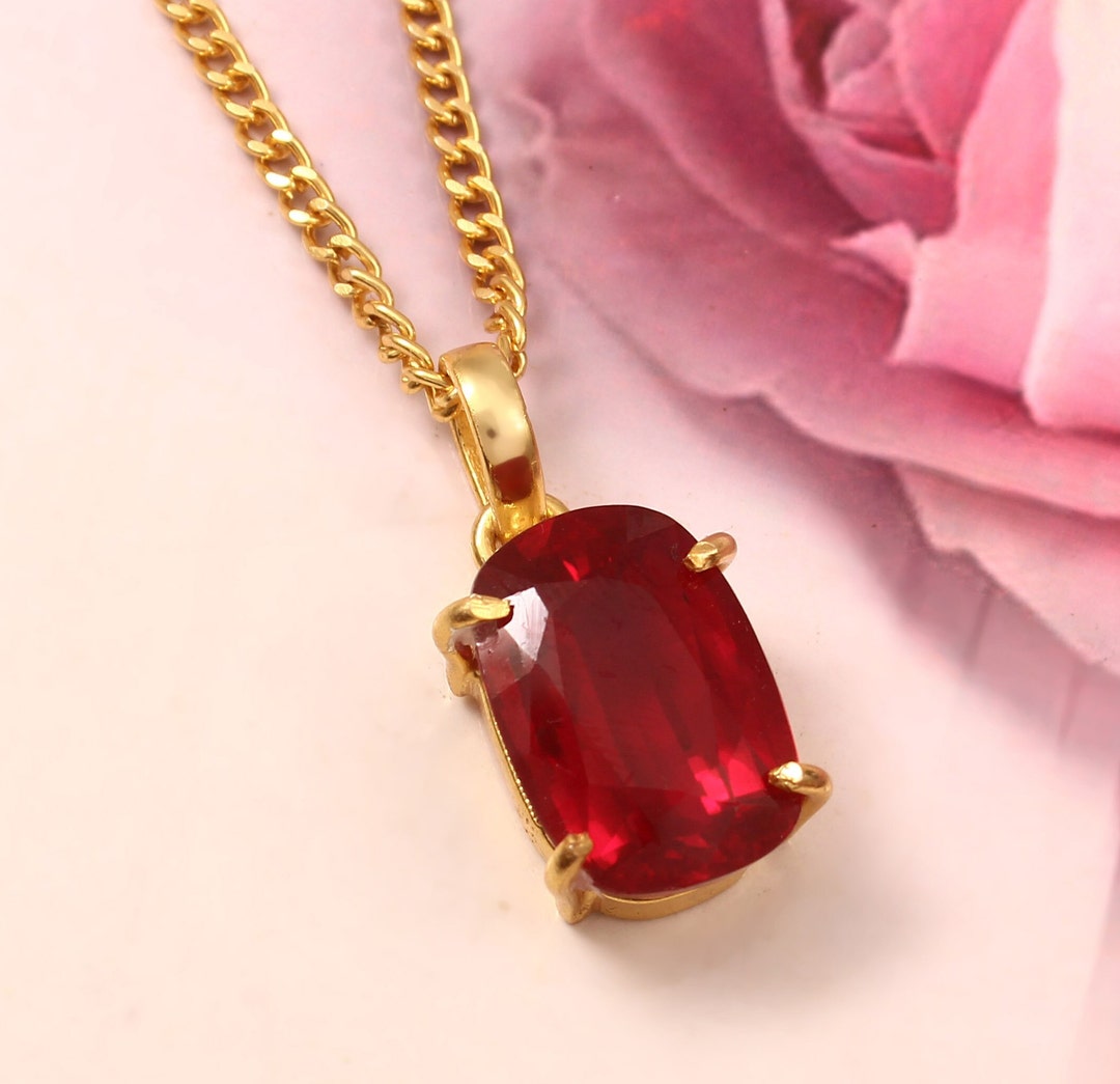 Flawless Red Ruby Pendant, 18K Gold Filled Ruby Pendant, Gemstone ...