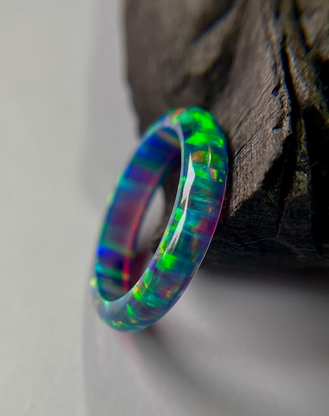 Aaa+black Opal Band, Thin Pure Black Bello Opal Ring-solid Opal Ring ...