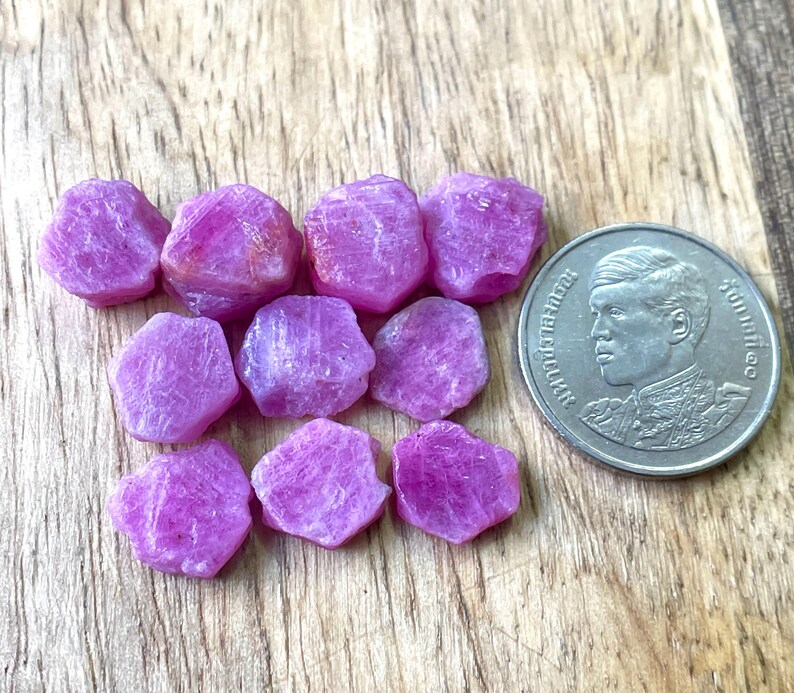 10 Pieces-rare Natural Ruby Rough Gemstone, Hexagon Shape Ruby Raw, 8/10 Mm-ruby Rough Stone ...