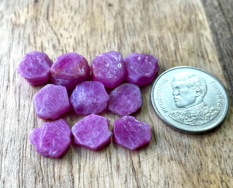 10 Pieces-rare Natural Ruby Rough Gemstone, Hexagon Shape Ruby Raw, 8/ ...