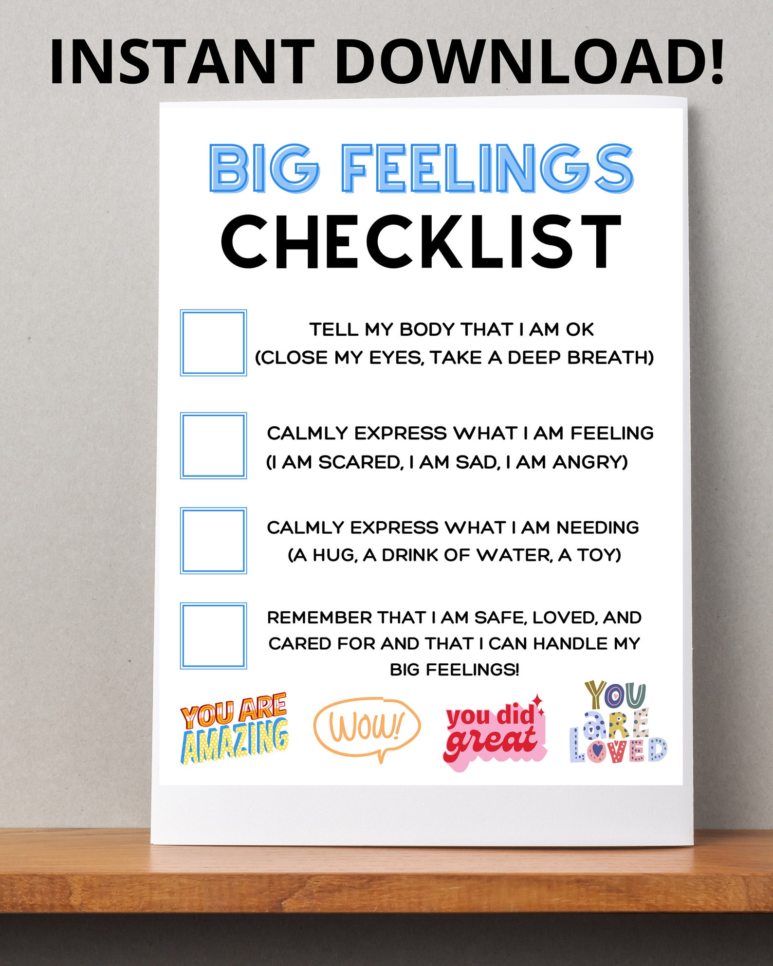 Big Feelings Checklist for Kids - Instant PDF Download for Managing ...
