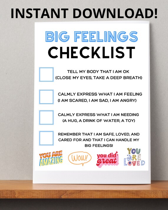 Big Feelings Checklist for Kids Instant PDF Download for - Etsy Finland