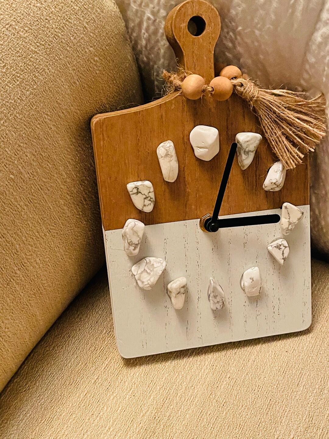 Repurposed Wooden Two-tone Clock With Howlite - Etsy