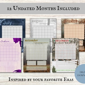 Taylor Swift Era's Inspired Printable Undated Monthly Calendar and ...