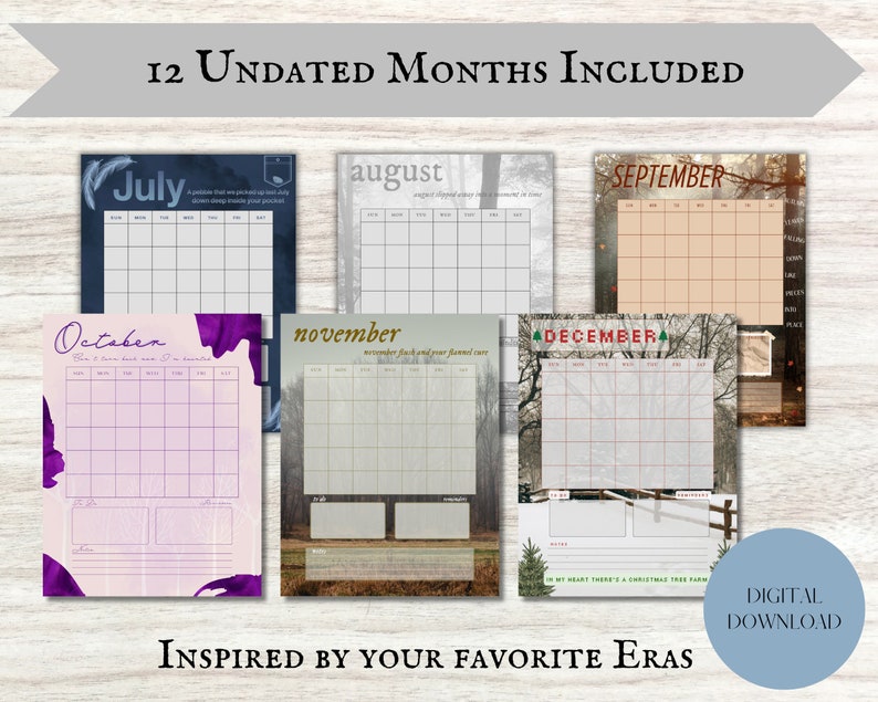 Taylor Swift Era's Inspired Printable Undated Monthly Calendar and ...