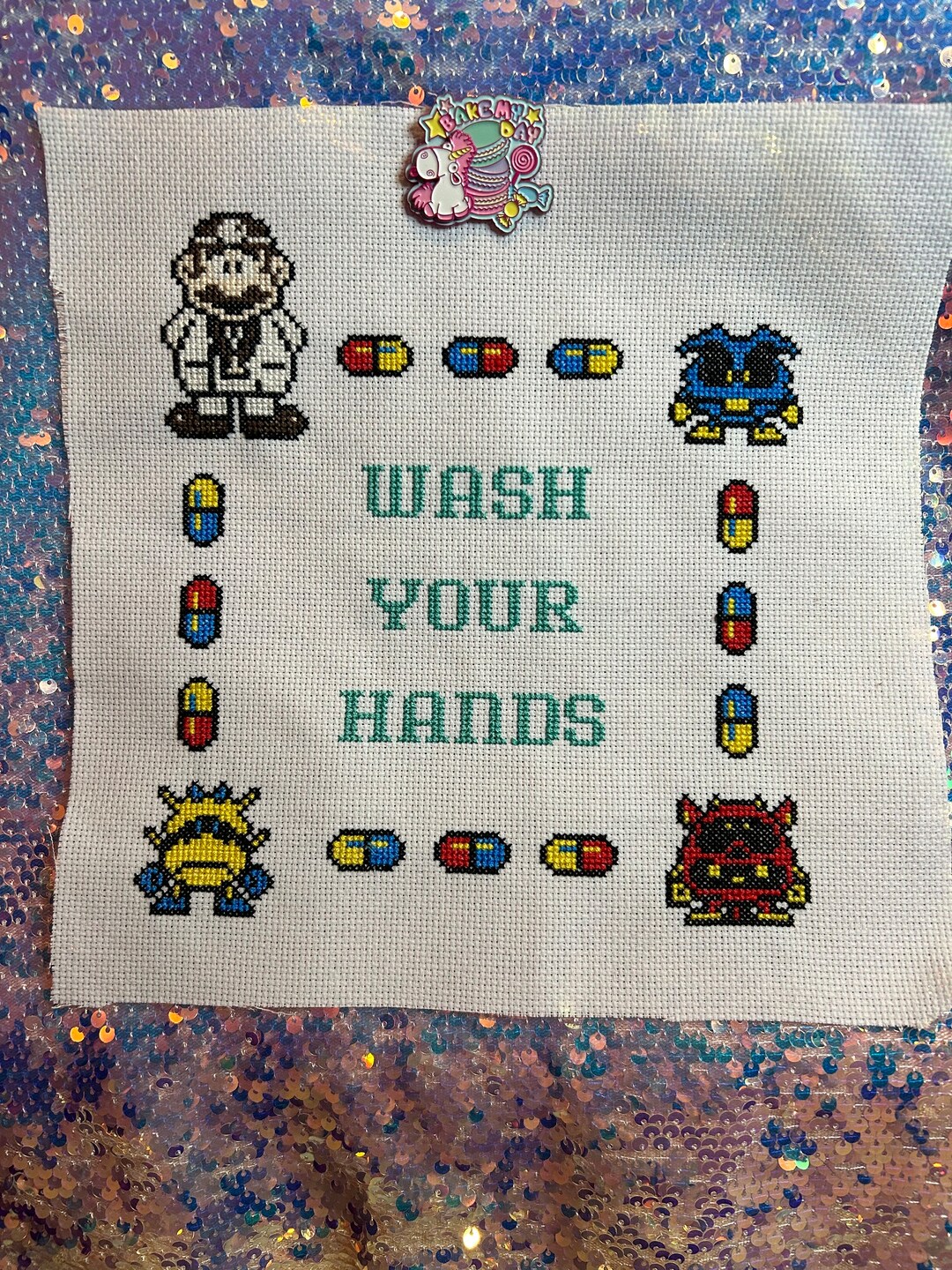 Doctor Mario Wash Your Hands Bathroom Cross Stitch Sign - Etsy