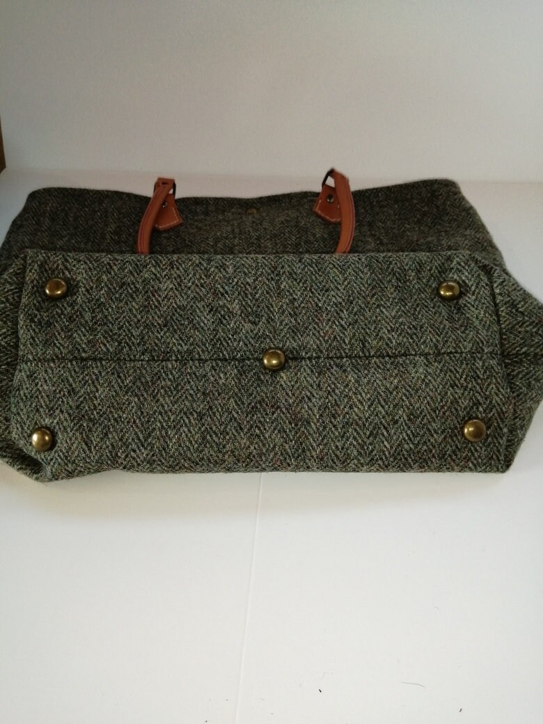 Grey Tweed Tote Bag With Leather Handles, 100% Wool UK Tweed Bag With ...