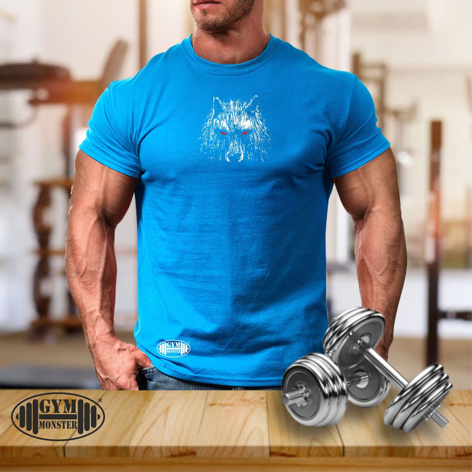 Wolf T Shirt Gym Clothing Bodybuilding Weight Training Workout Exercise ...