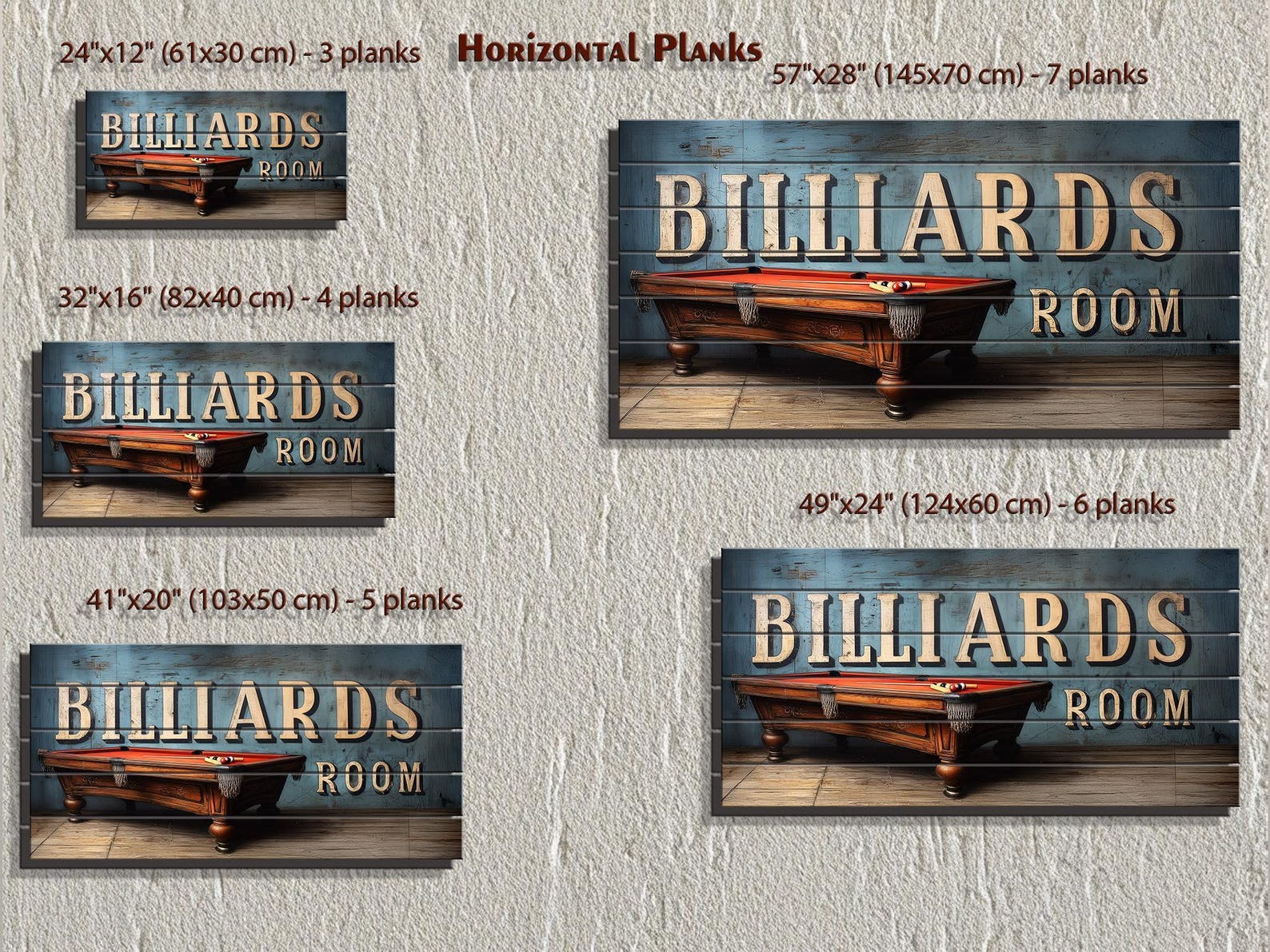 Billiards Room Sign Distressed Wood Wall Art, Pool Table Sign Rustic ...