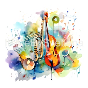 Musical Instruments Watercolor Clipart, Fantasy Guitar, Abstract Print ...