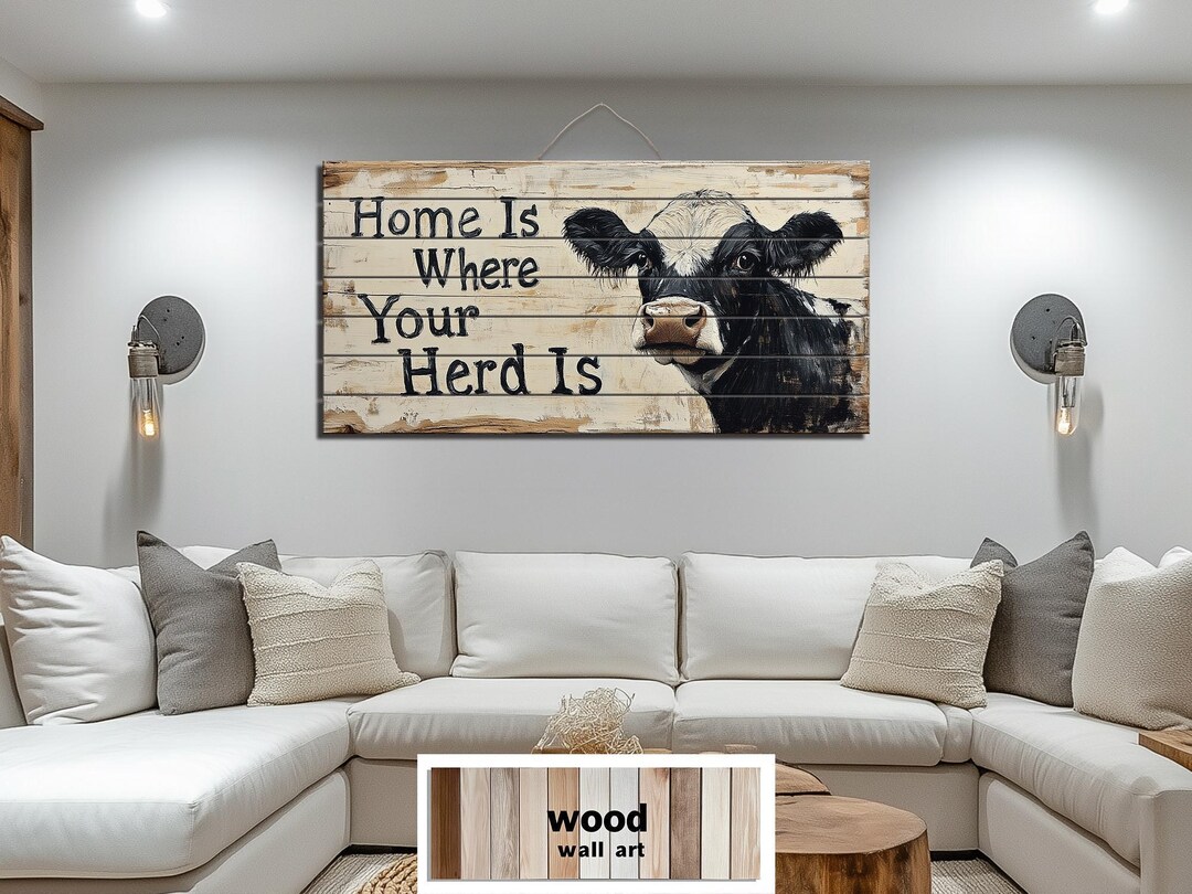 Home is Where Your Herd is Sign Distressed Wood Wall Art - Rustic ...