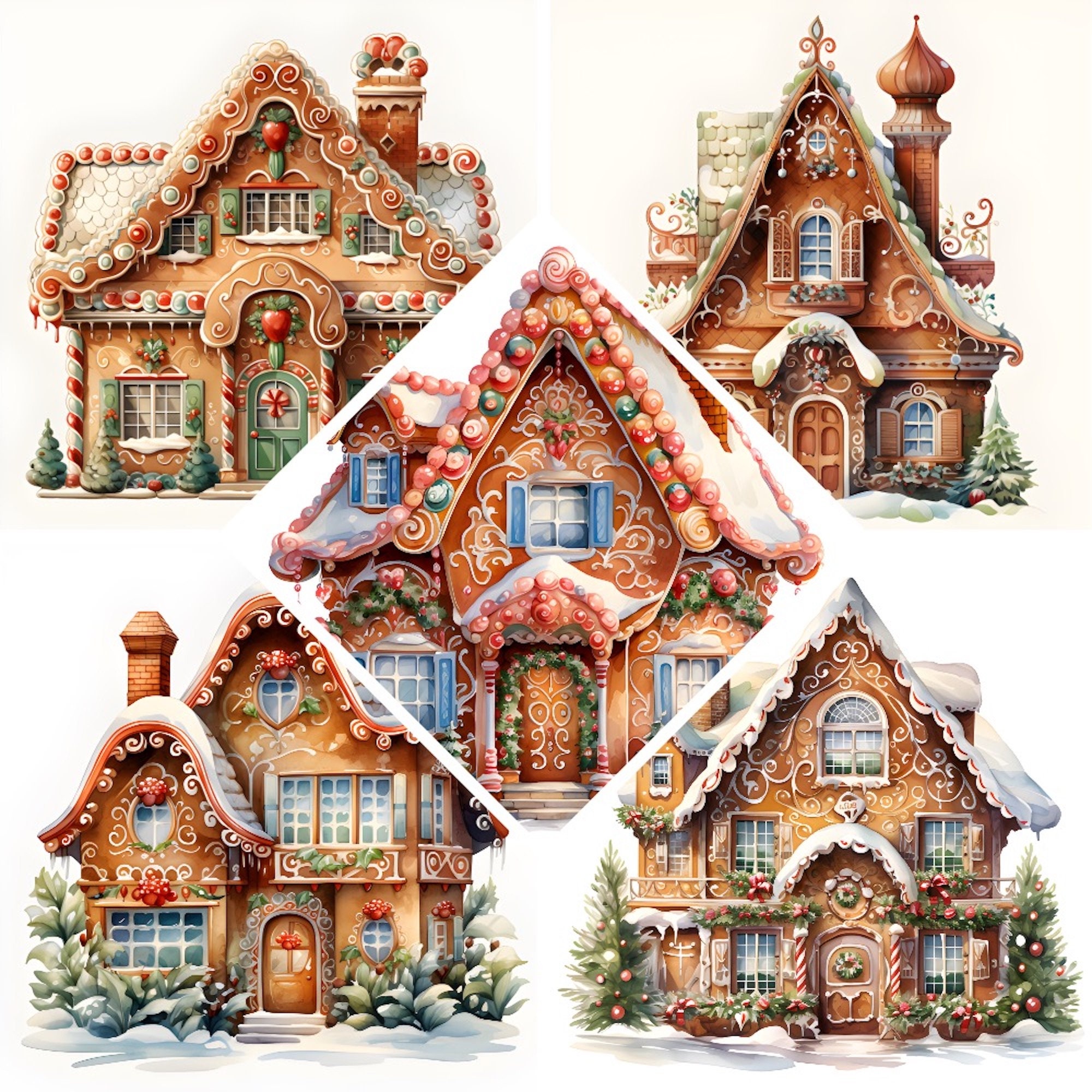 Gingerbread House Watercolor Clipart Mystical Gingerbread - Etsy