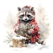 Christmas Baby Raccoon Clipart, 24 JPG Watercolor Files, Digital ...