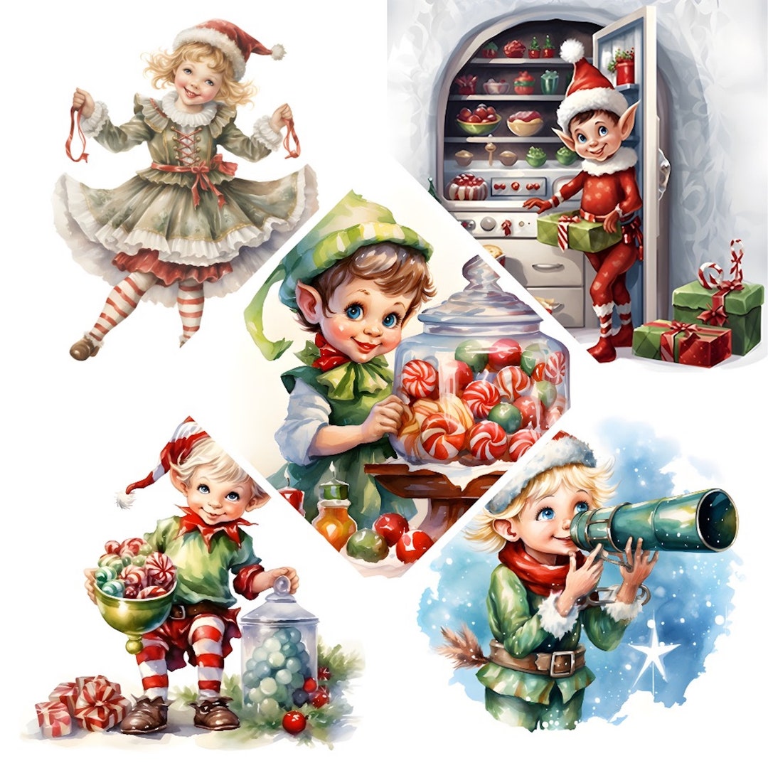 Christmas Cute Elf Watercolor Clipart, High Quality Jpgs, Christmas ...