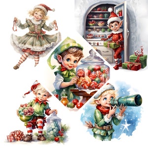 Christmas Cute Elf Watercolor Clipart, High Quality Jpgs, Christmas ...